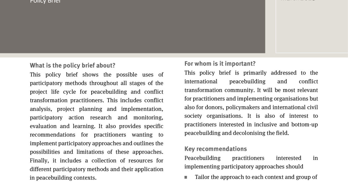 Participatory methods in peacebuilding work - Berghof Foundation
