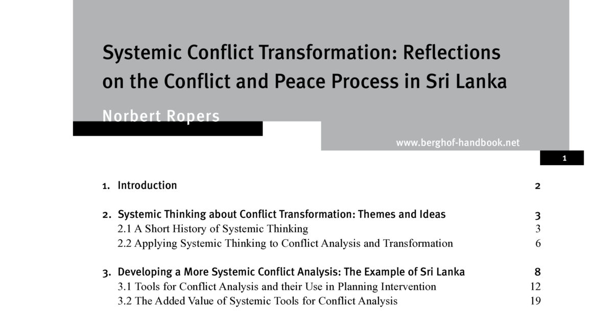 Systemic Conflict Transformation: Reflections on the Conflict and Peace ...