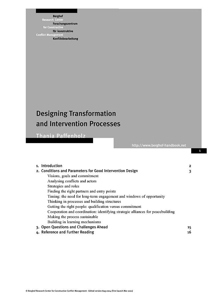 Designing Transformation and Intervention Processes - Berghof Foundation