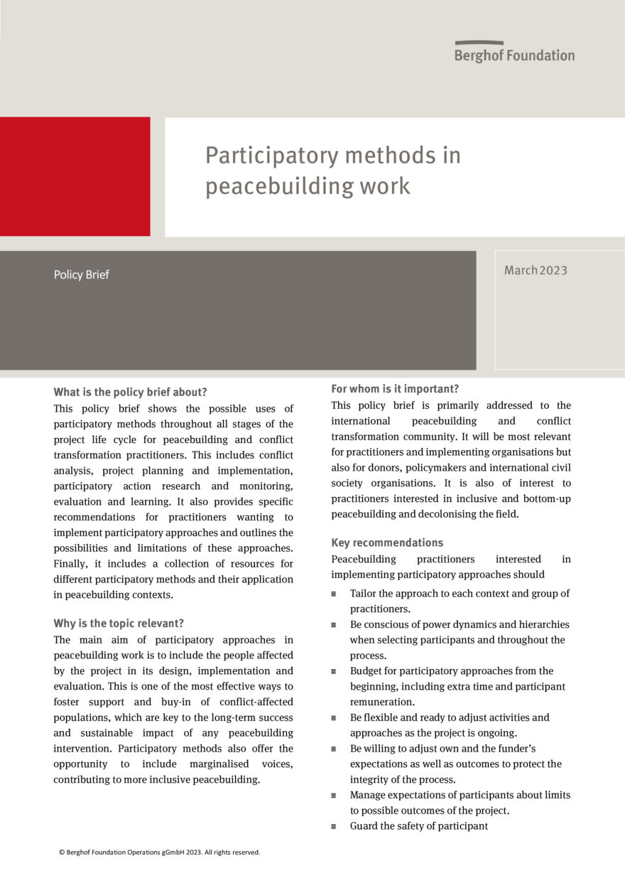Participatory methods in peacebuilding work - Berghof Foundation