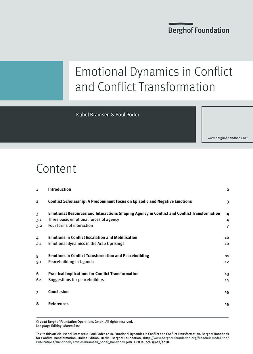 Emotional Dynamics in Conflict and Conflict Transformation - Berghof ...
