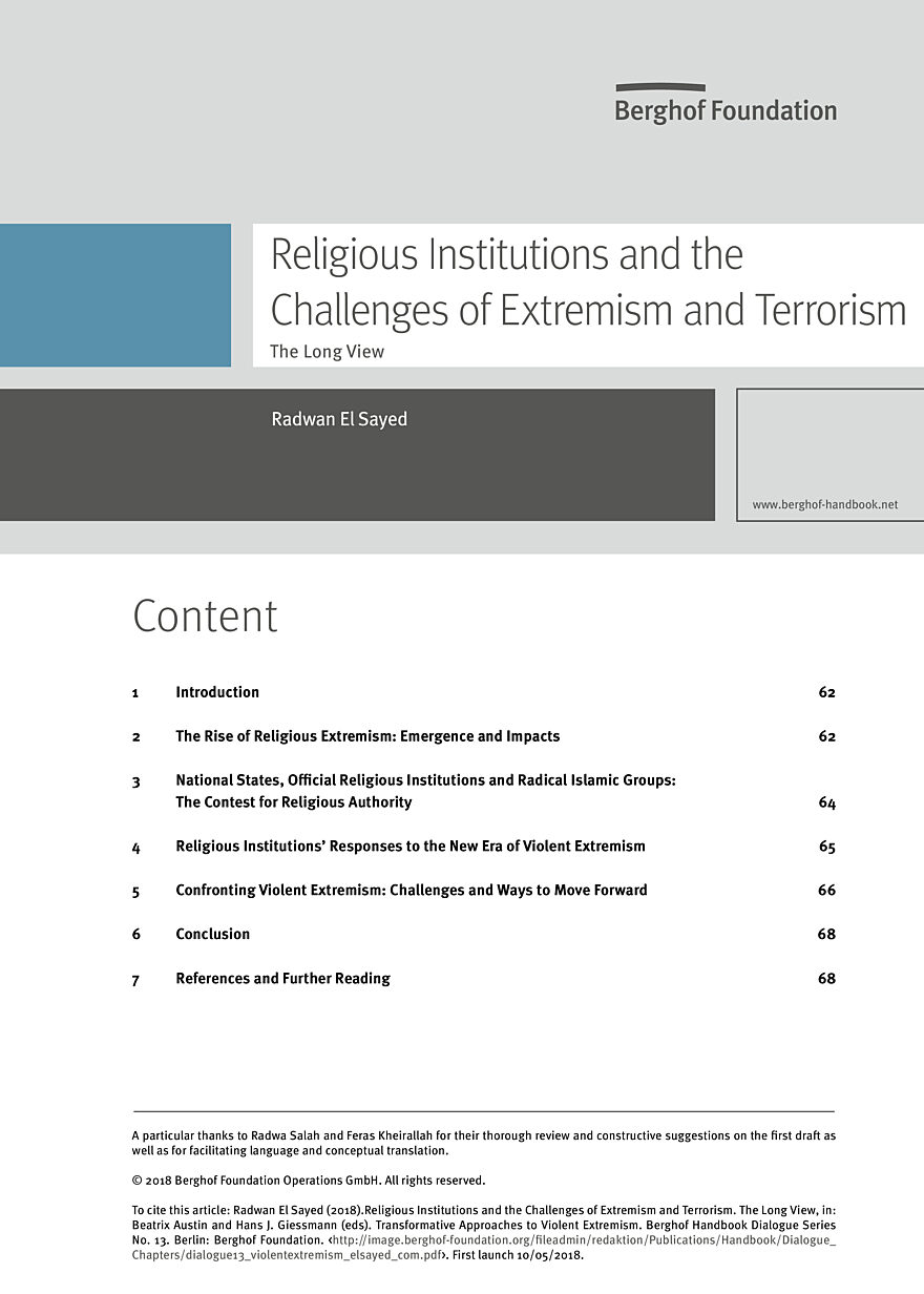 Religious Institutions and the Challenges of Extremism and Terrorism: A ...