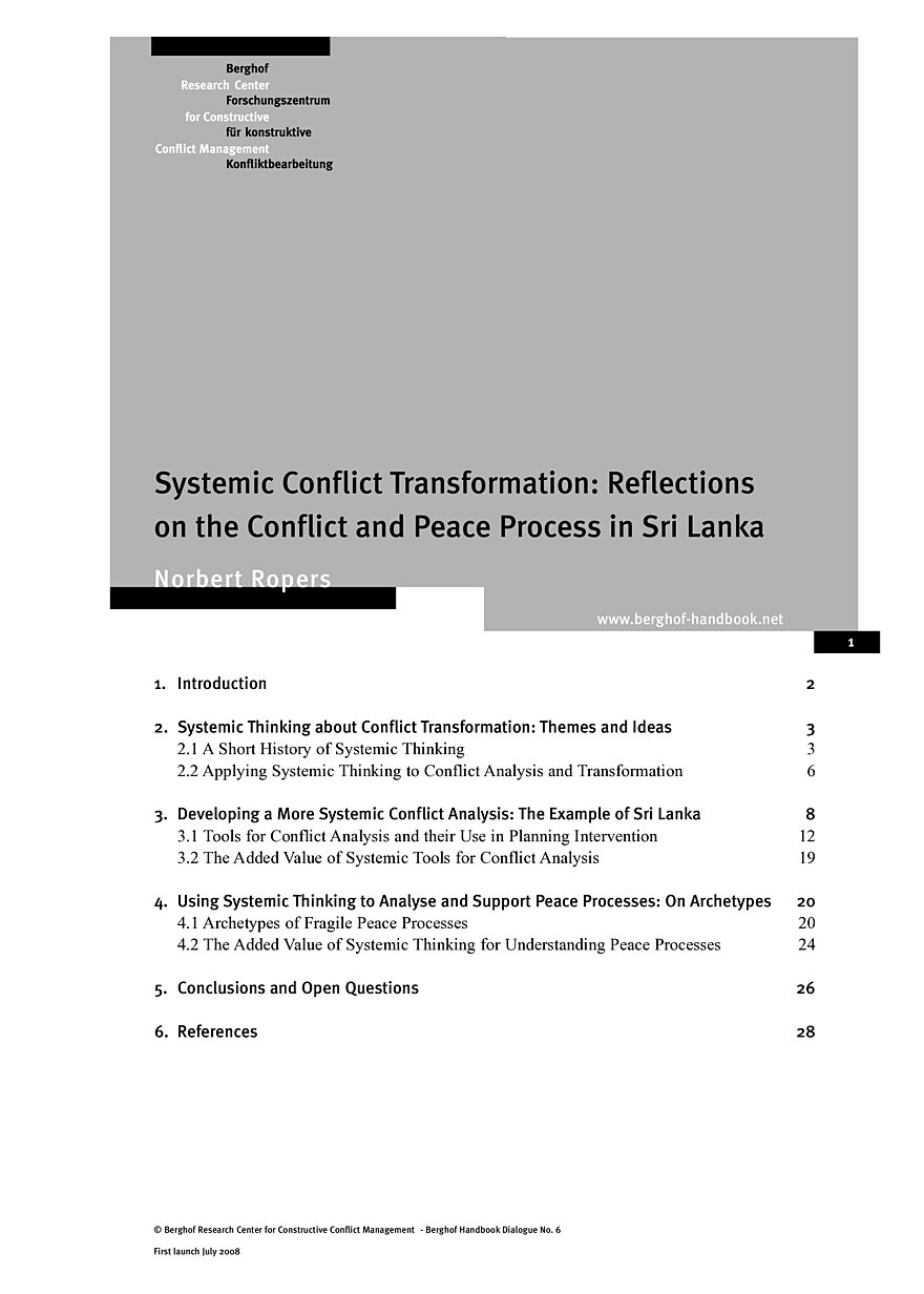 Systemic Conflict Transformation: Reflections on the Conflict and Peace ...