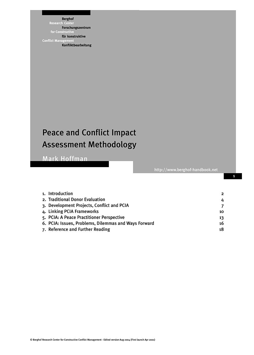 Peace and Conflict Impact Assessment Methodology - Berghof Foundation